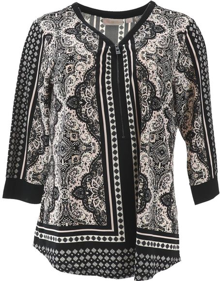 Belle by Kim Gravel | Tops | Belle Kim Gravel Zip Mixed Media Print Top ...